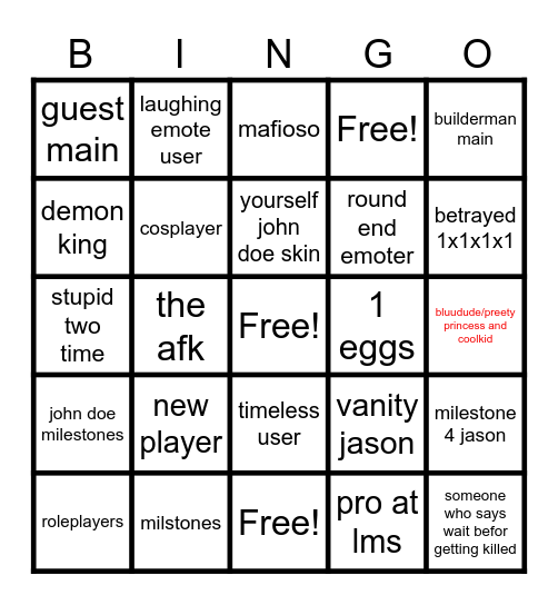 the forsaken bingo board Bingo Card