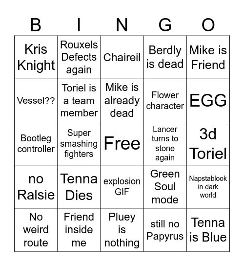 Deltarune Chapter 3 Bingo Card