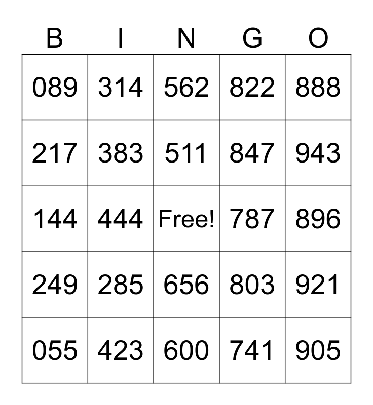 Road Trip License Plate Number Bingo! Bingo Card