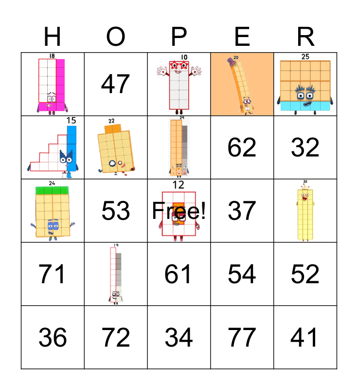 Number blocks Bingo Card