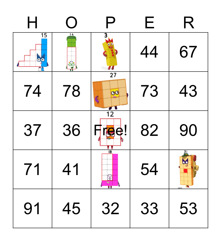 Number blocks Bingo Card