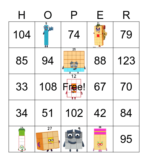 Number blocks Bingo Card
