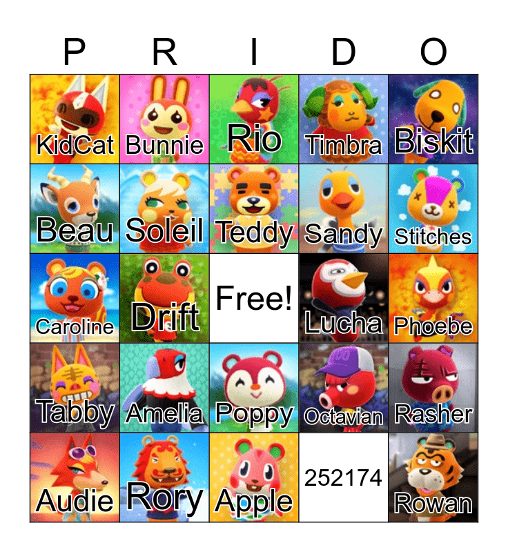 ACNH LGBTQIA+ Pride Bingo Card