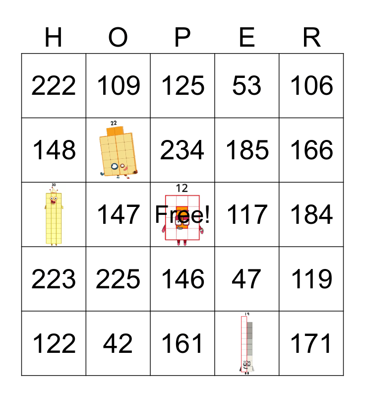 Number blocks Bingo Card