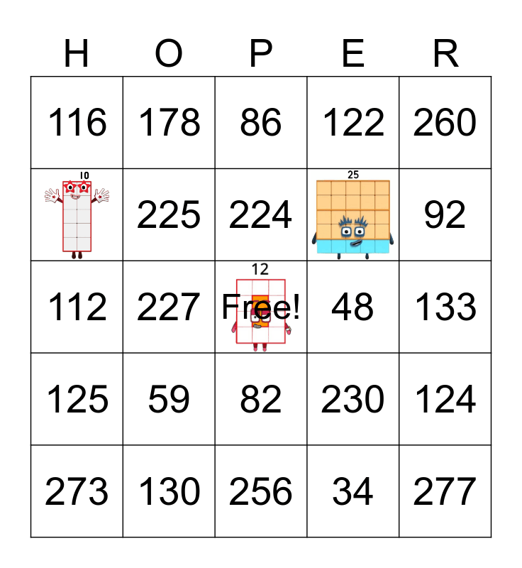 Number blocks Bingo Card