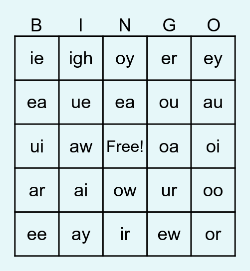 vowel teams vowel r Bingo Card
