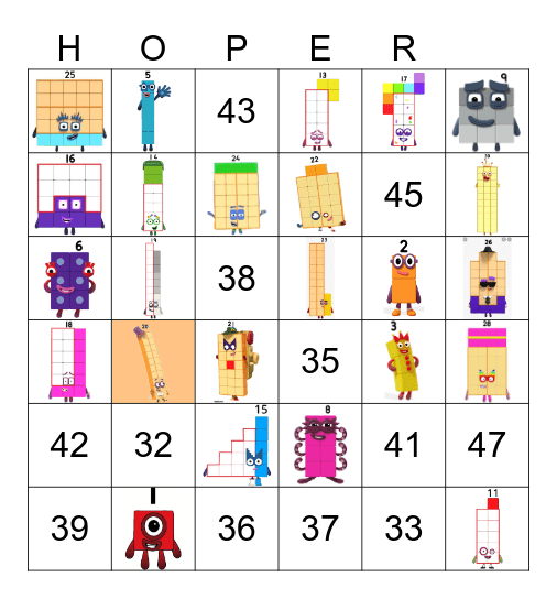Number blocks Bingo Card