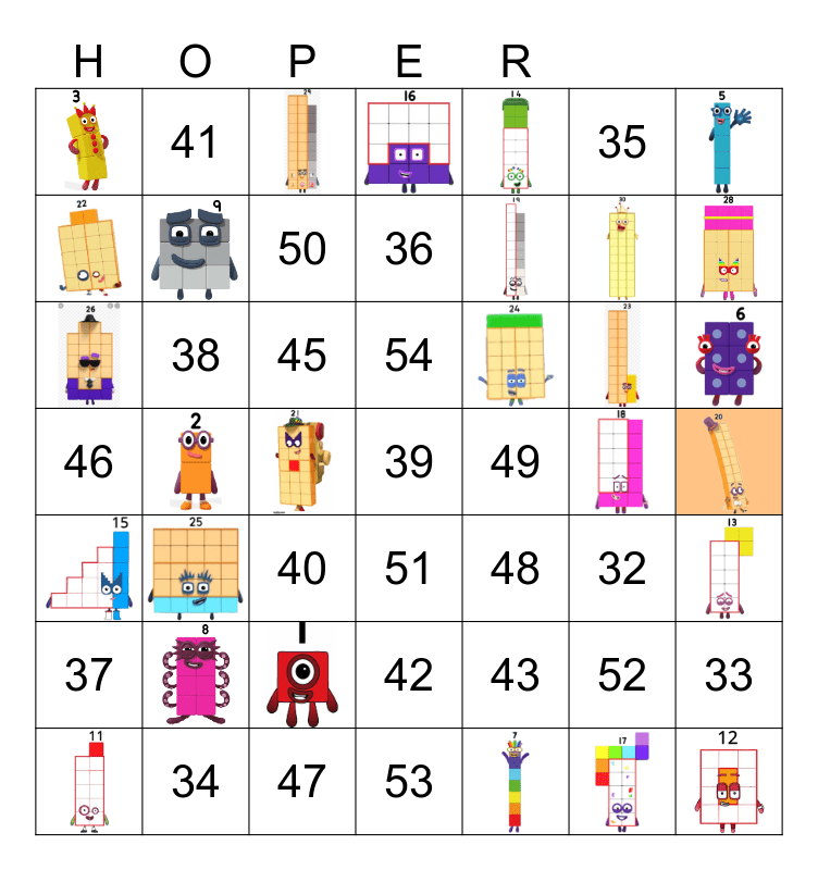 Number blocks Bingo Card