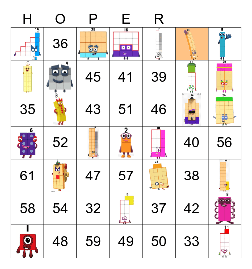 Number blocks Bingo Card