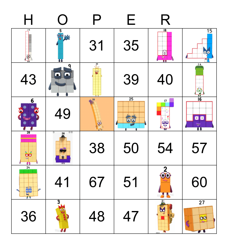 Number blocks Bingo Card