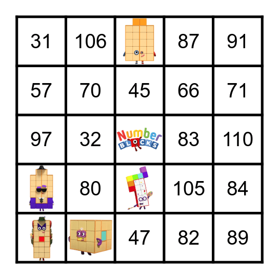 Numberblocks Bingo Card