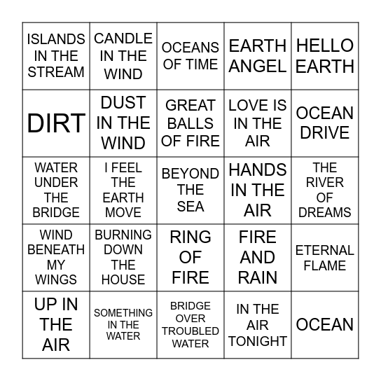ELEMENTS Bingo Card