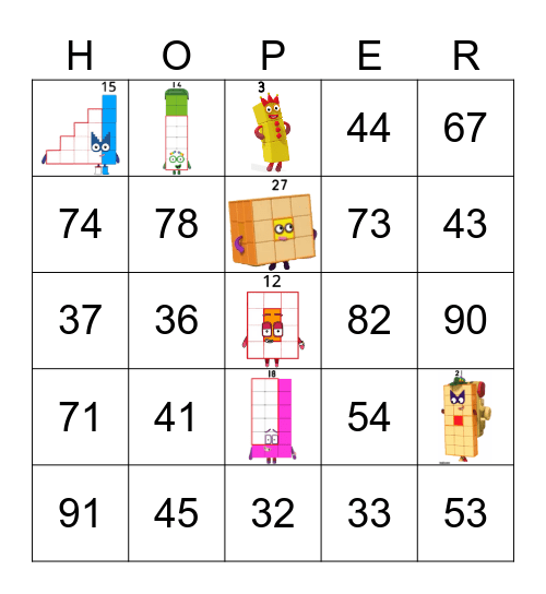 Number blocks Bingo Card