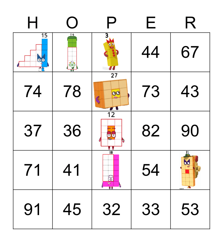 Number blocks Bingo Card