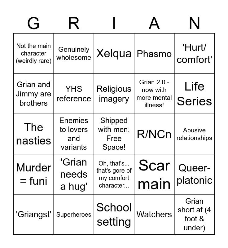 Grian Fanfic Bingo! Bingo Card