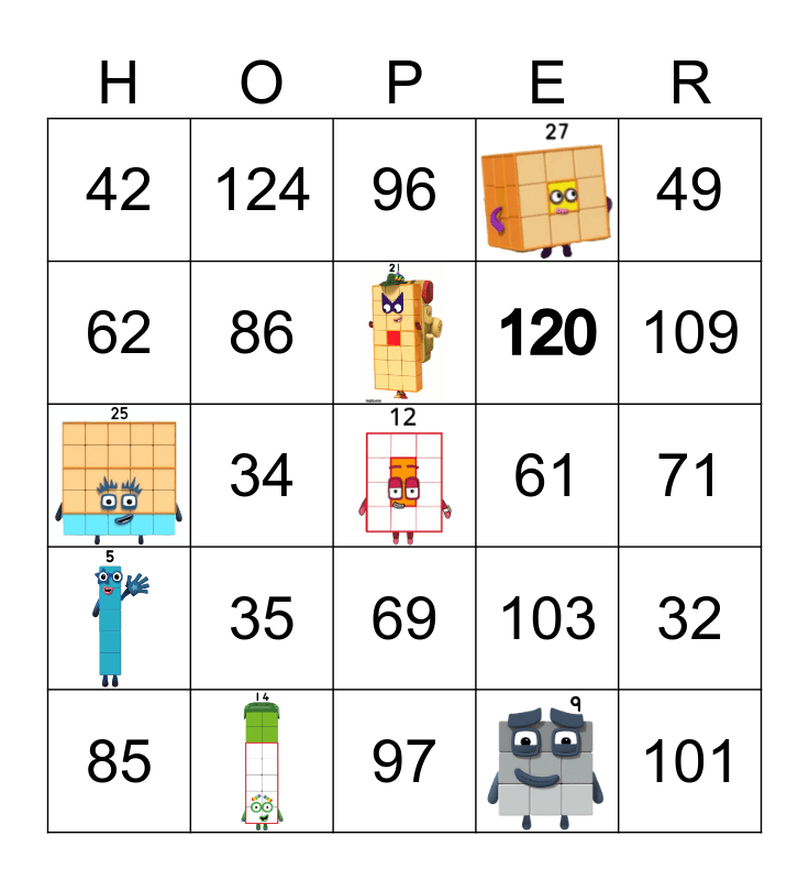 Number blocks Bingo Card