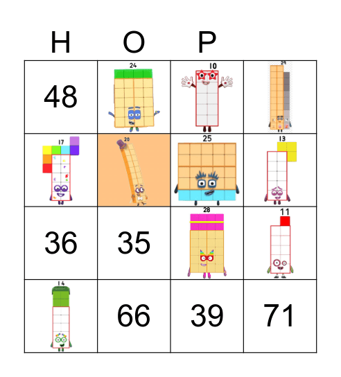 Number blocks Bingo Card