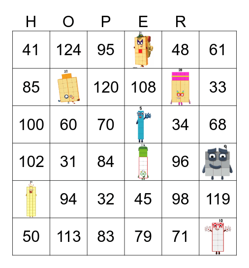 Number blocks Bingo Card