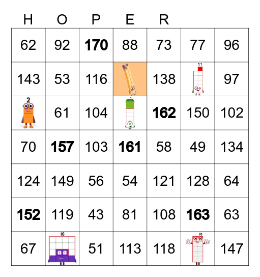 Number blocks Bingo Card