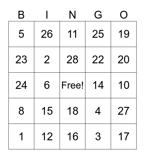 combo class Bingo Card