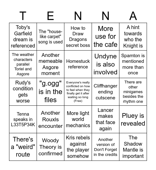 Deltarune Chapter 3 Bingo Card