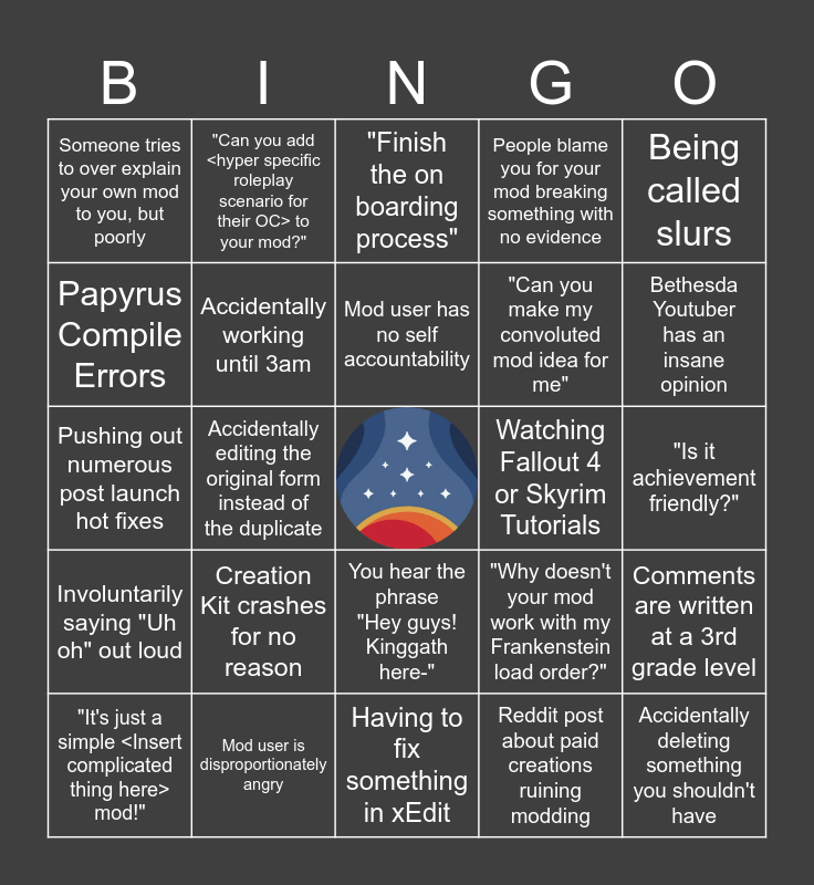 Starfield Modding Random Encounter BINGO Card