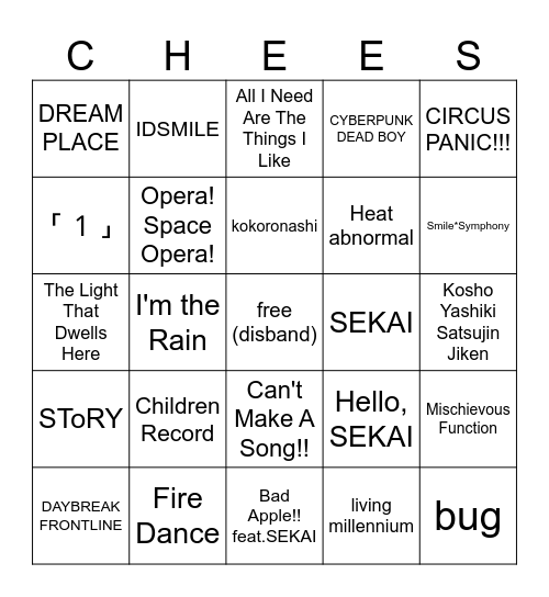 cheese's wedding live bingo! Bingo Card