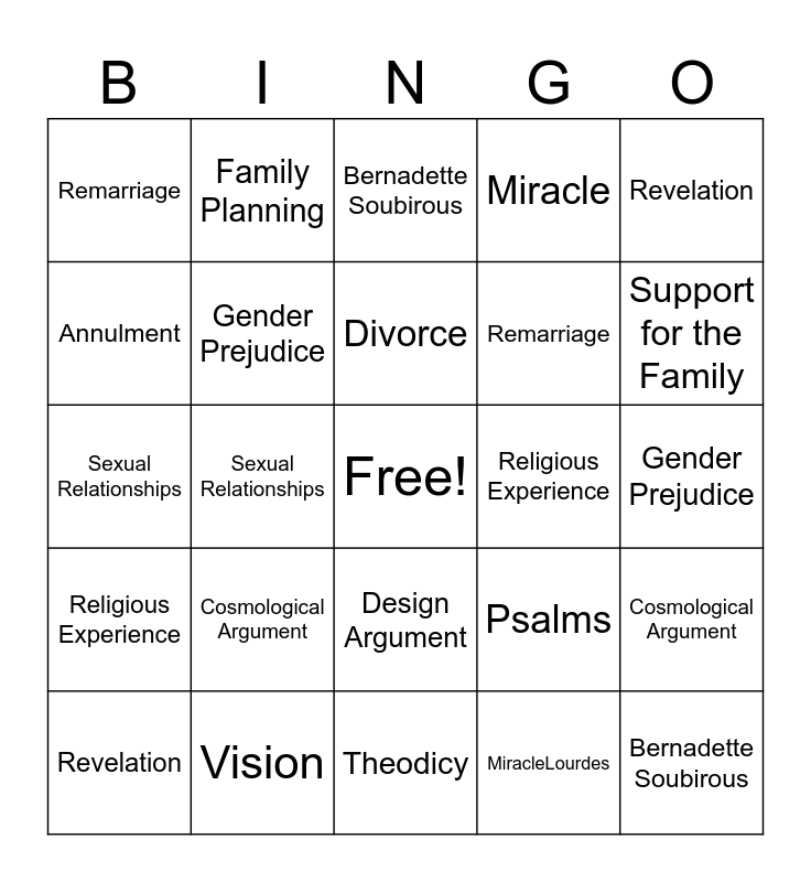 Philosophy and Ethics Bingo Card