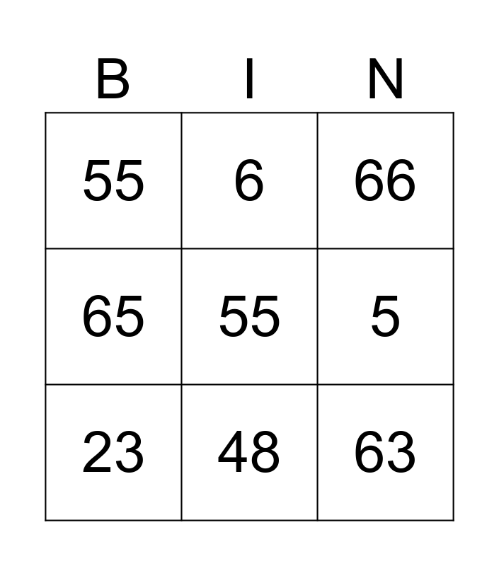 Number Bingo 1 Bingo Card