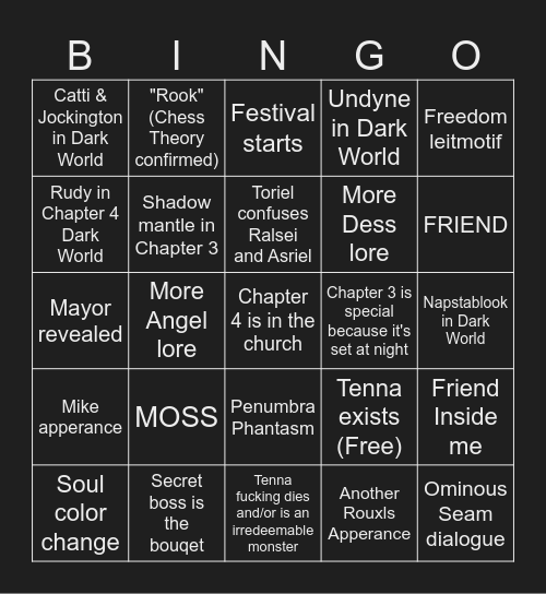 Deltarune Chapter 3 & 4 Bingo! Bingo Card
