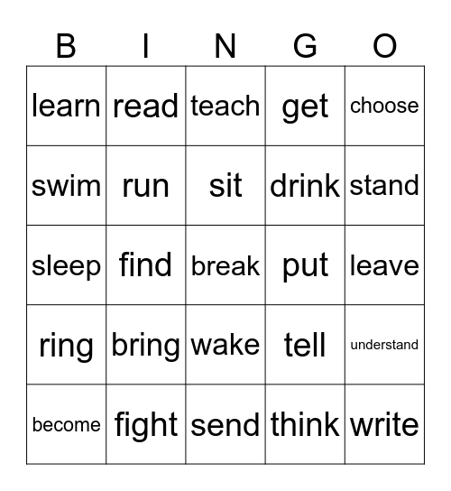 Irregular Present Simple Bingo Card