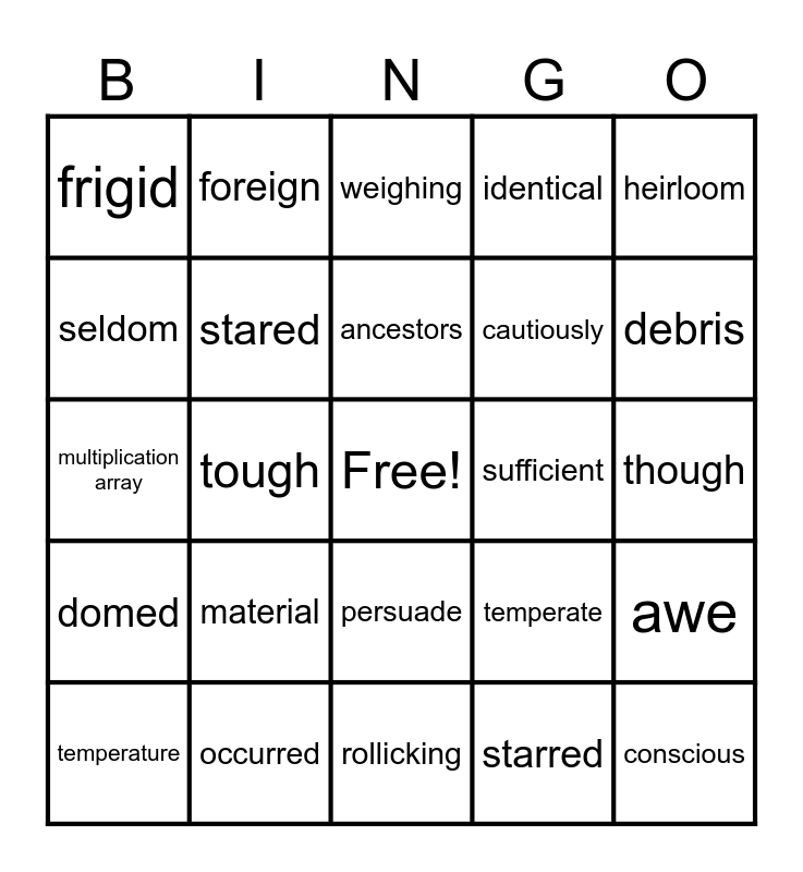 ORF Errors Bingo Card