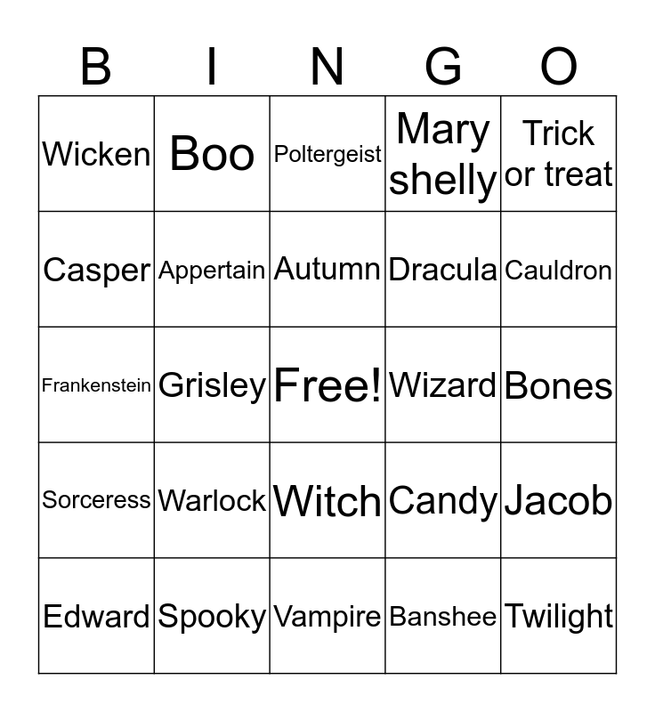 Boo Bingo Card