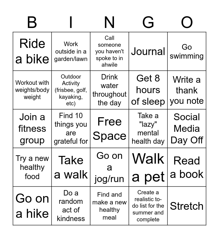 Summer Activities :) Bingo Card