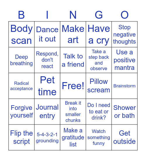 Coping Skills Bingo Card