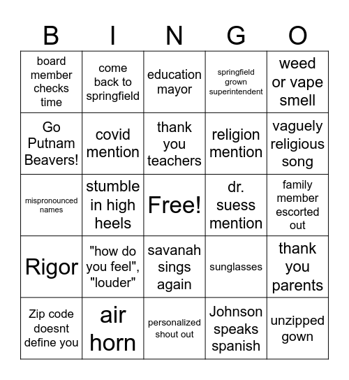 Graduation 2025 Bingo Card