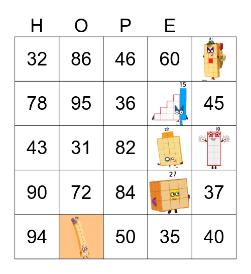 Number blocks Bingo Card