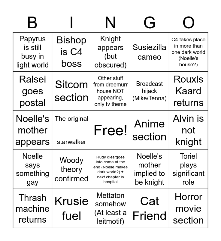 Deltarune C3+4 Bingo Card