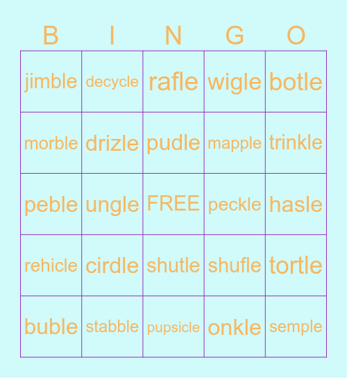 Consonant -le Bingo! :D Bingo Card
