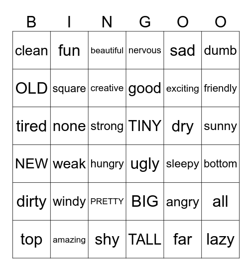 ADJECTIVES Bingo Card