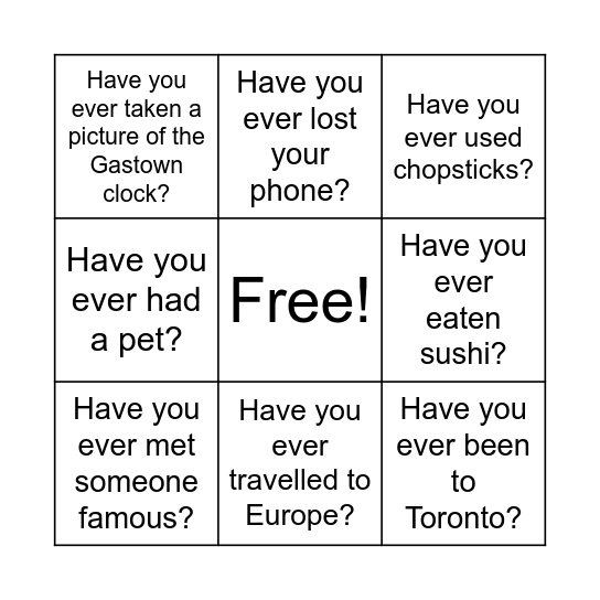 Present Perfect Bingo Card