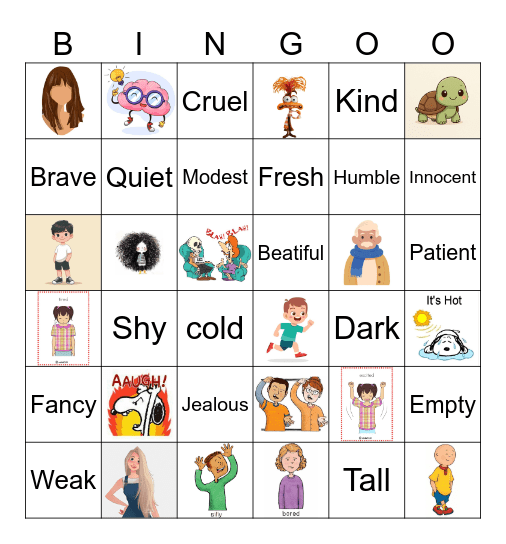 Adjectives Bingo Card