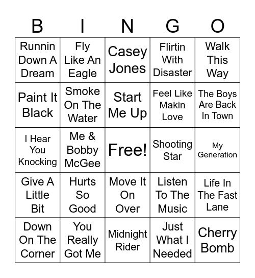 Music Bingo Classic Rock 2 Bingo Card