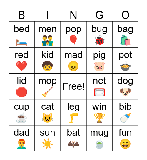 All Short Vowels Bingo Card