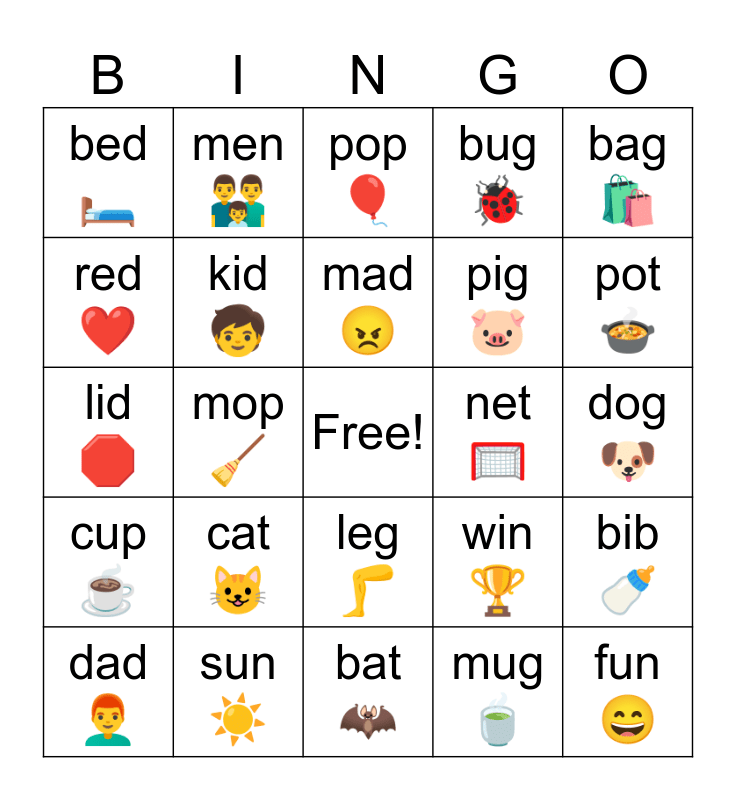 All Short Vowels Bingo Card