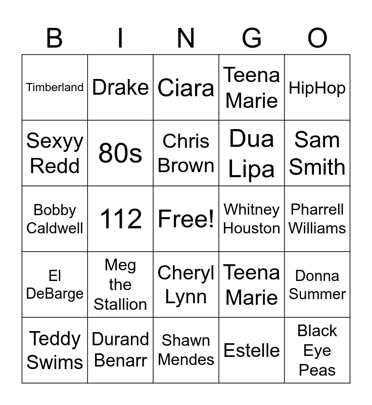 Jukebox Music Bingo Card