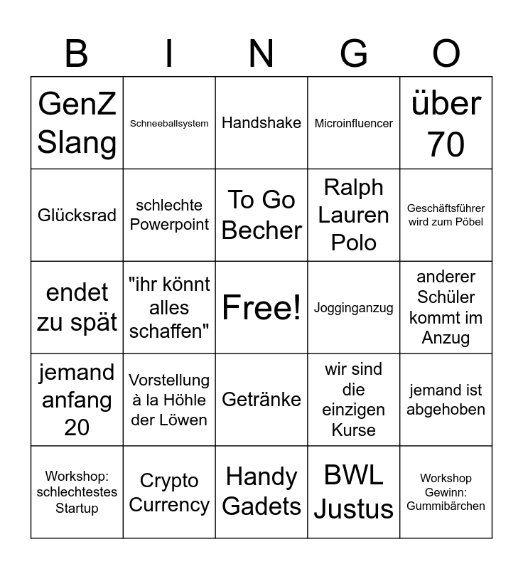 Startup Bingo Card