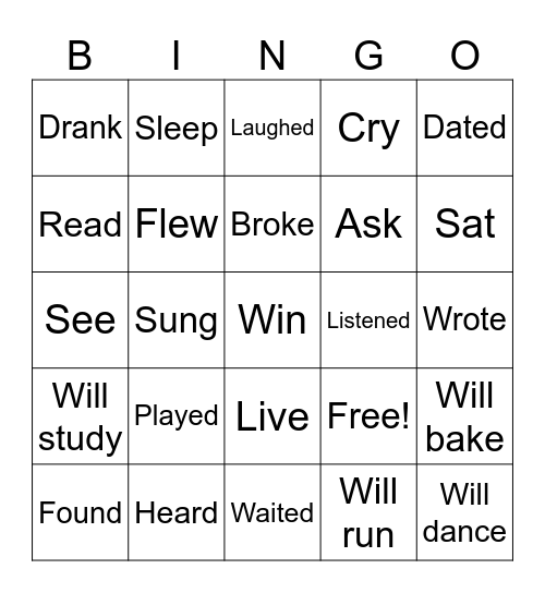 Tenses Bingo Card