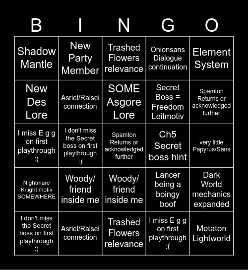 Personal Deltarune CH3&4 Bingo Card