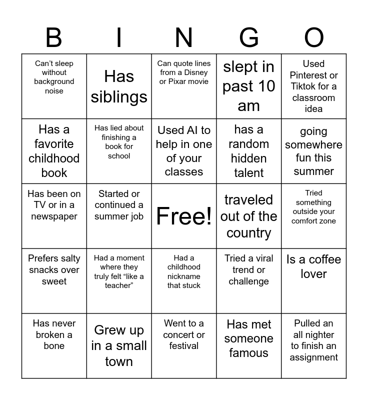 Golden Apple Bingo Card